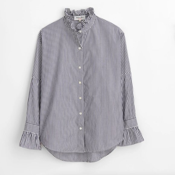Alex Mill | Tops | Alex Mill Easy Ruffle Shirt In Skinny Stripe Small ...